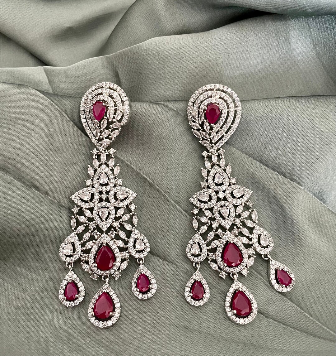 Ruby Red Diamond Earrings/long Diamond Earrings/indian Jewelry/indian ...