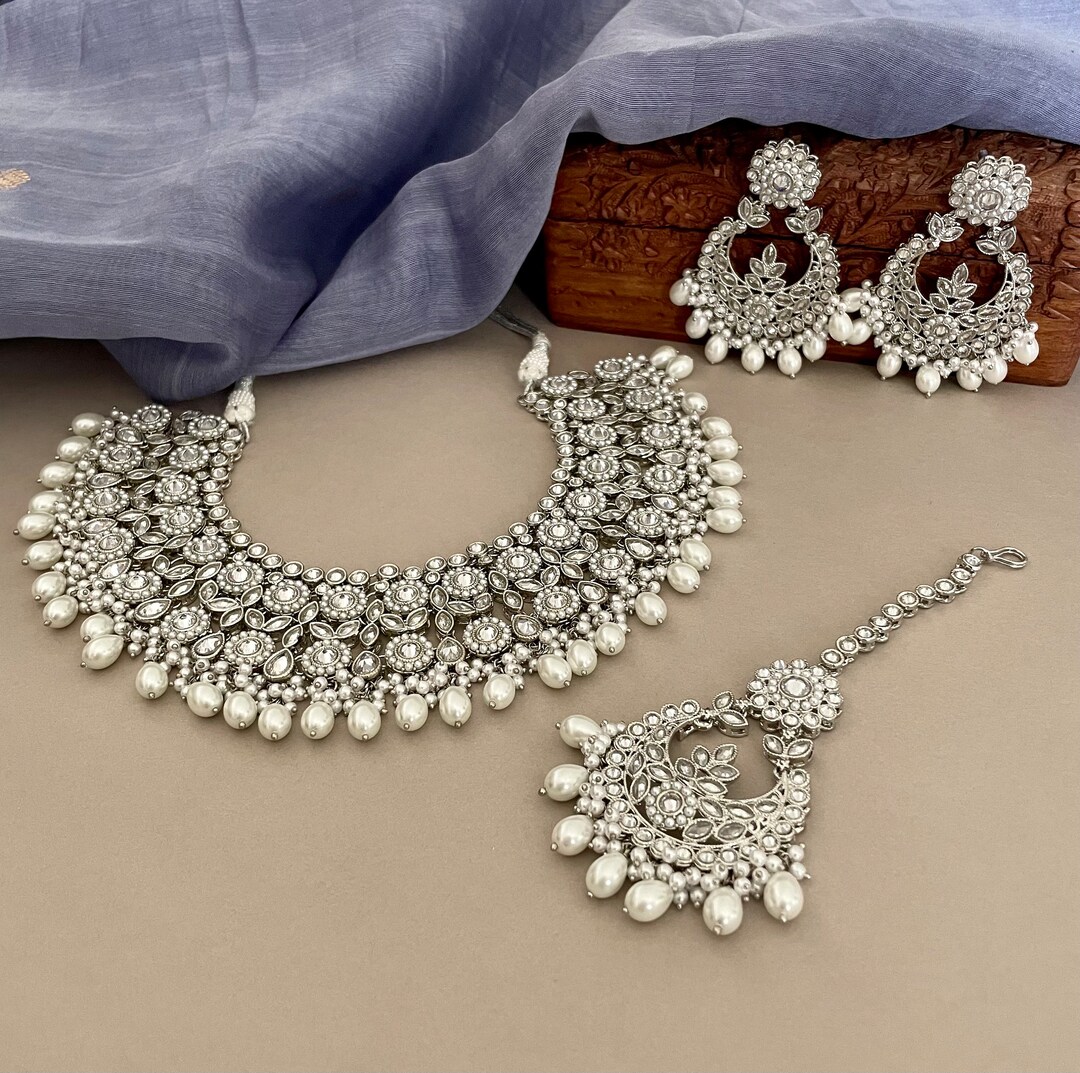 Silver Bridal Polki Jewelry Set/silver Wedding Set/bridal Necklace Set ...