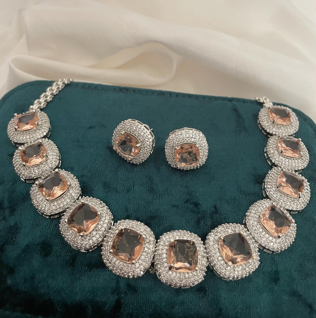 Champagne Diamond Choker Set/cz Diamond Necklace Set/american Diamond ...