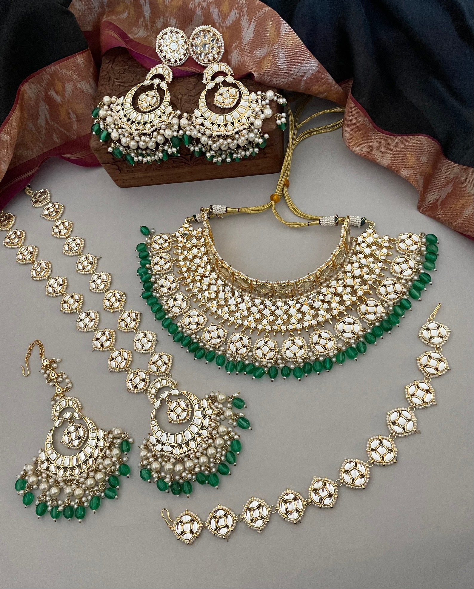 Alia Bhatt Inspired/emerald Green Bridal Jewelry Set/kundan Choker ...