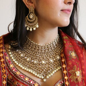 Antique Gold Bridal Polki Jewelry Set/bridal Choker Set/mehndi Polish Bridal Set/polki Necklace ...