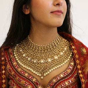 Antique Gold Bridal Polki Jewelry Set/bridal Choker Set/mehndi Polish Bridal Set/polki Necklace ...