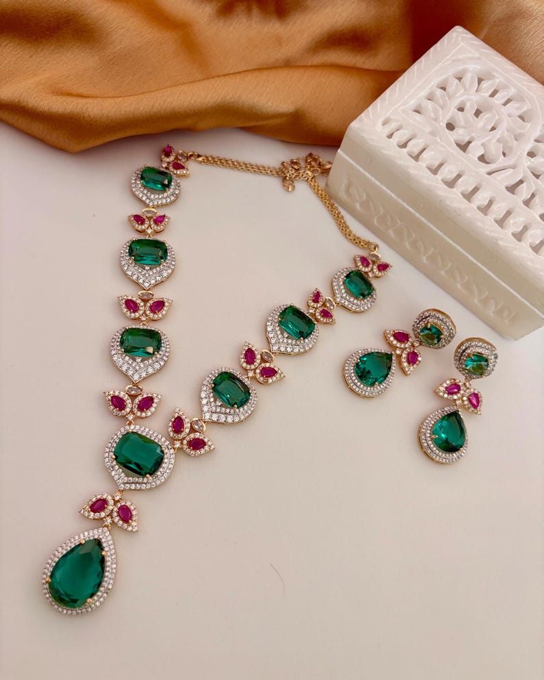 Ruby and Green Diamond Necklace Set/next to Real Necklace Set/fine ...