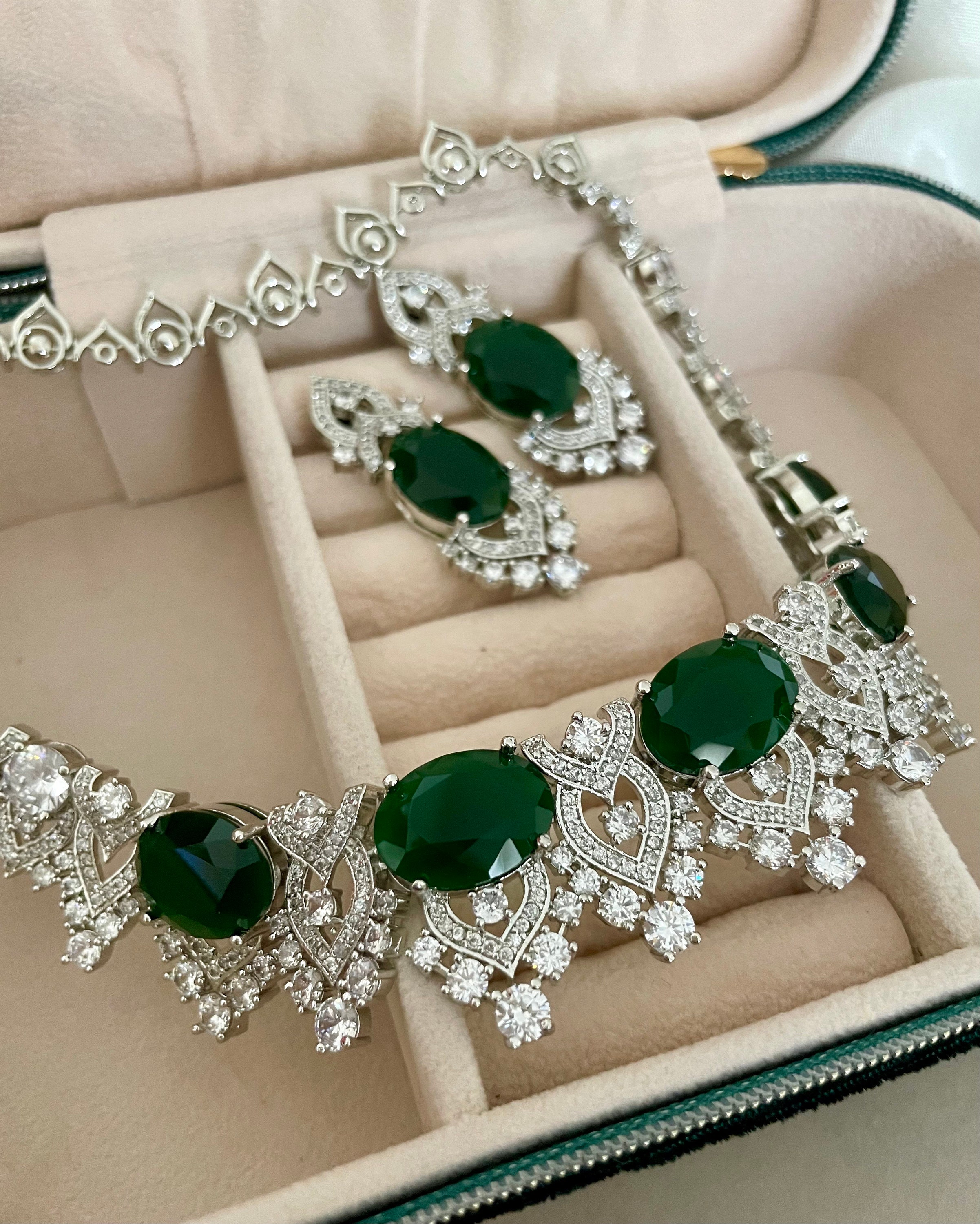 Emerald Green Diamond Set/american Diamond Green Set/cocktail Set/cubic ...