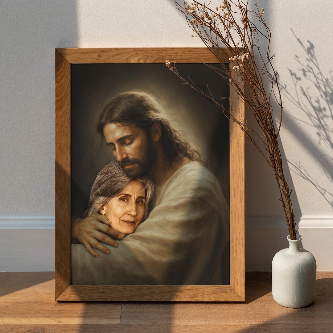 Personalized Memorial Art: Jesus Hugging Loved One Tribute (digital ...
