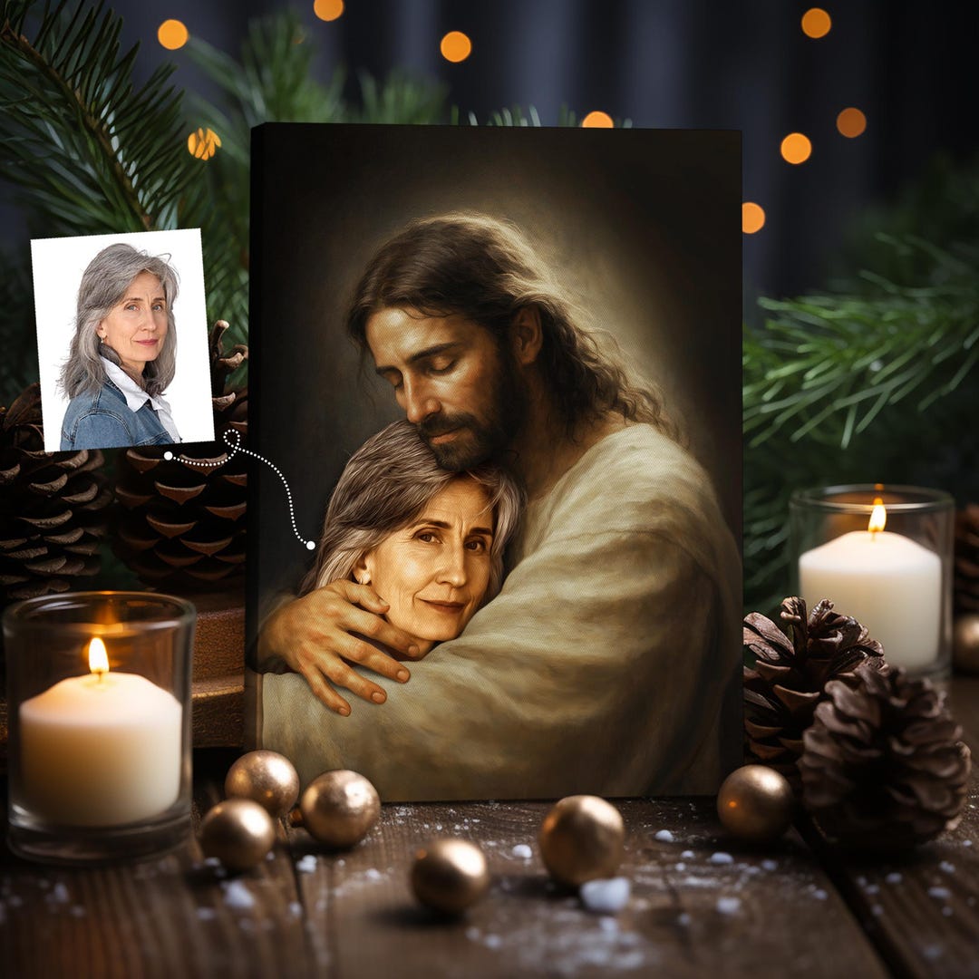 Personalized Memorial Canvas: Jesus Hugging Loved One, Christian ...