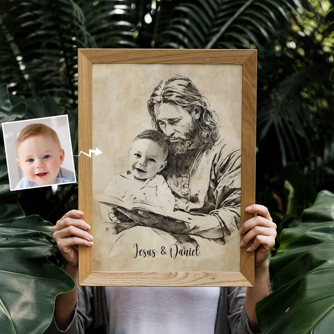 Personalized Jesus and Child Portrait: Custom Pencil Art (digital ...