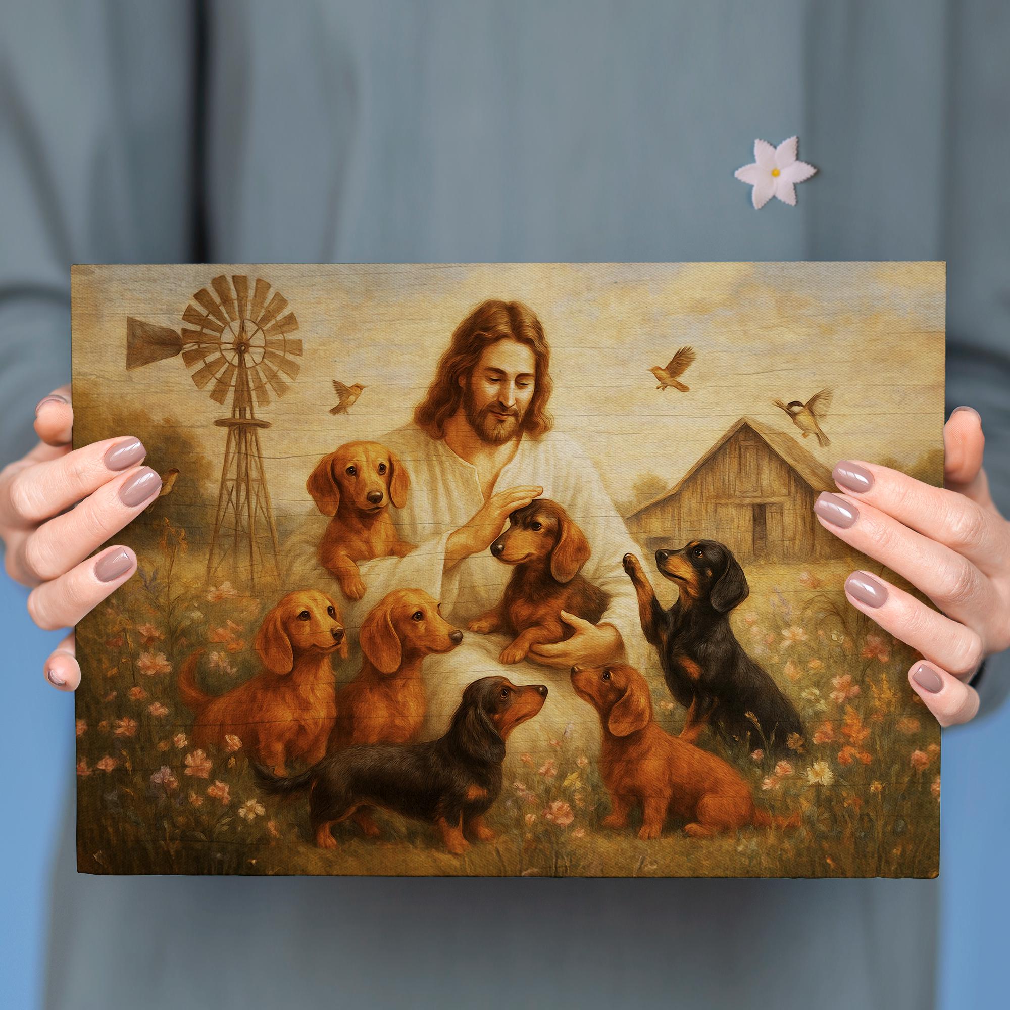 Jesus With Dachshunds Canvas Art: Christian Farmhouse Dog Decor - Etsy