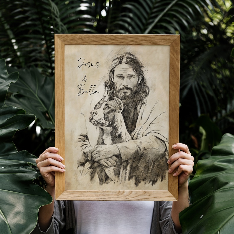 Personalized Jesus and Dog Canvas Art: Custom Pet Memorial Portrait - Etsy