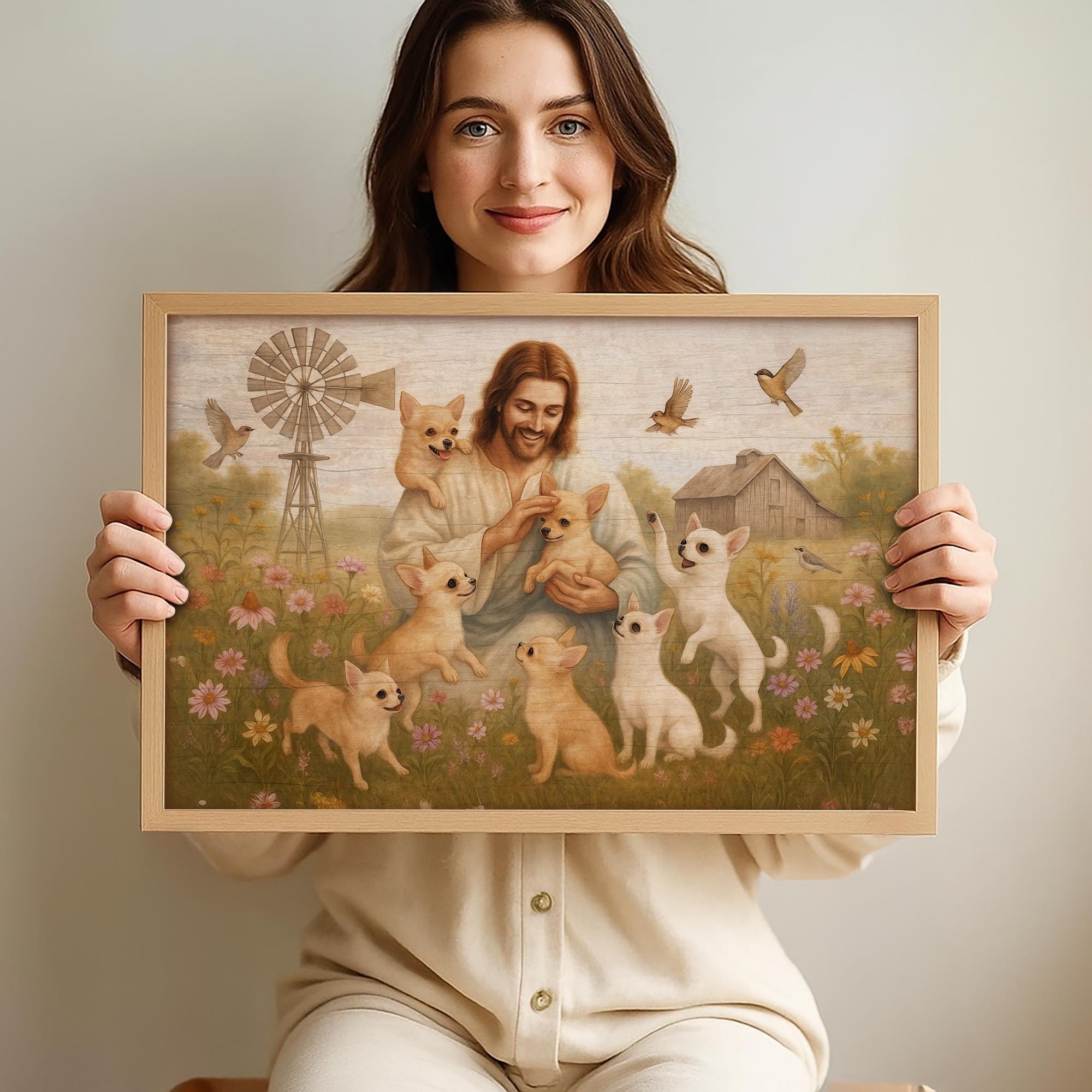 Jesus With Chihuahuas Canvas Art: Christian Dog Lover Gift - Etsy