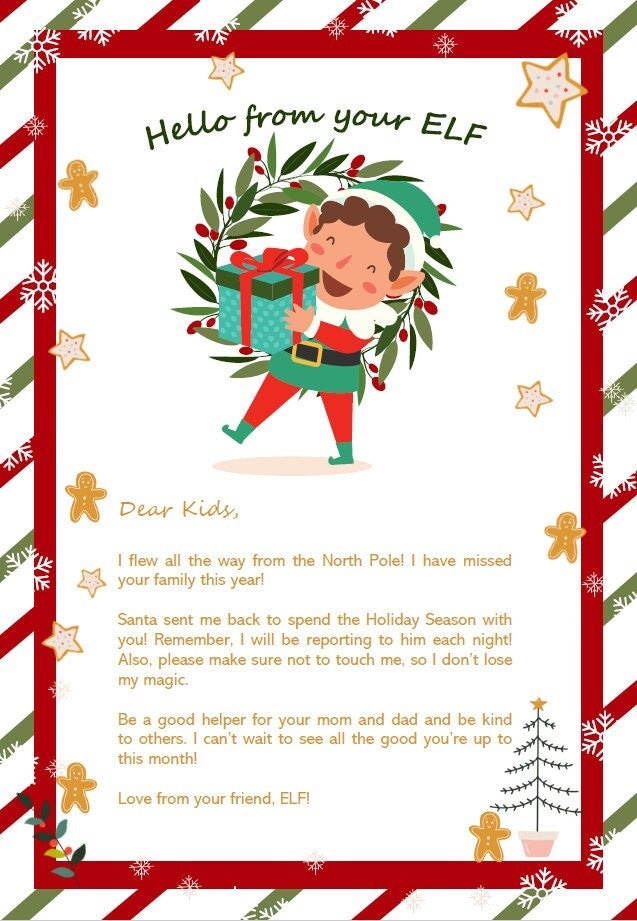 Elf Arrival Letter I'm Back Letter From Elf Hello From Elf Christmas ...