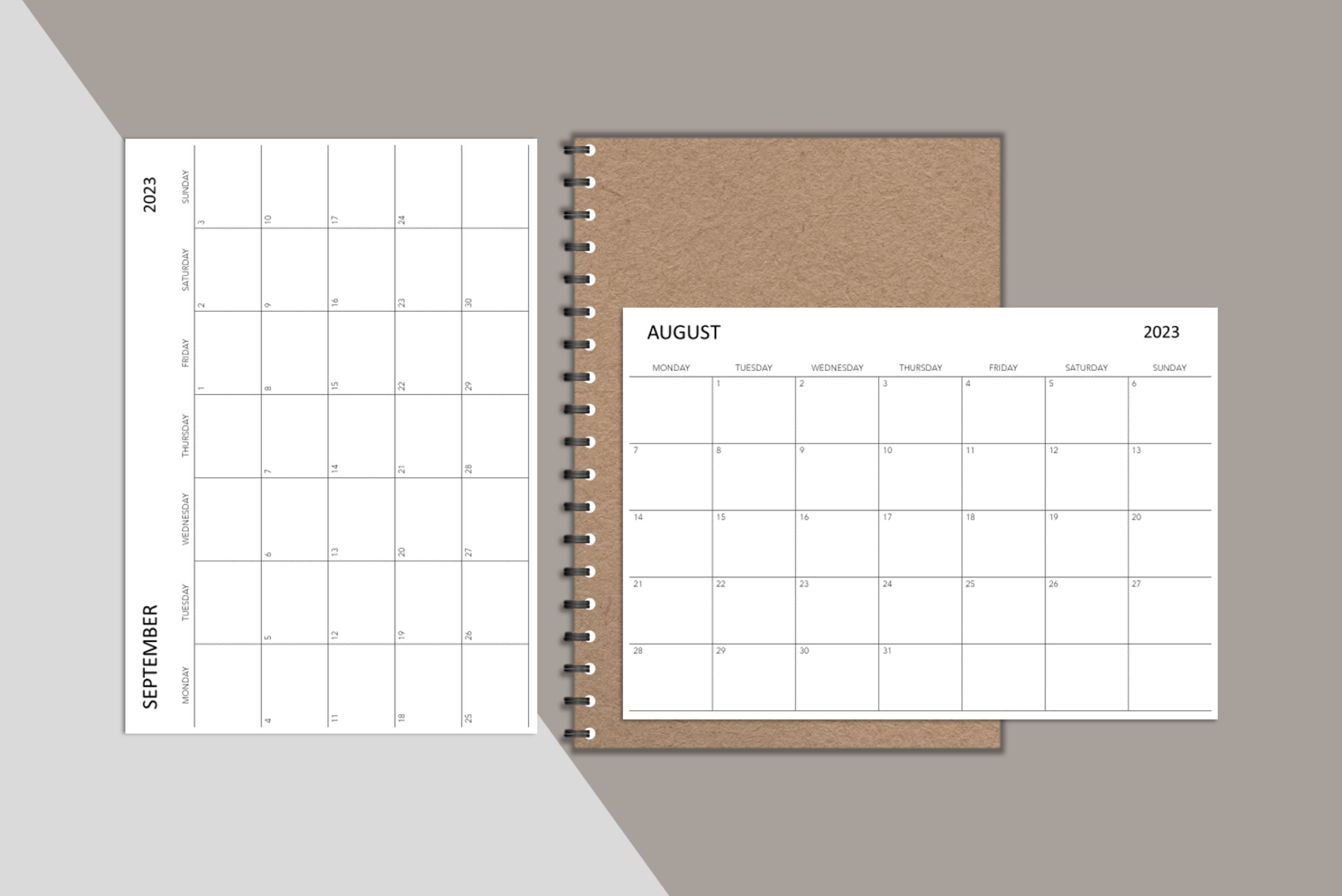 2023 Printable Calendar Landscape, Minimalist Monthly Calendar 2023, A4 ...