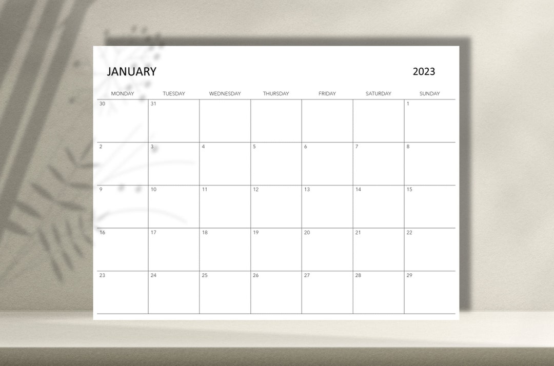 2023 Printable Calendar Landscape, Minimalist Monthly Calendar 2023, A4 ...