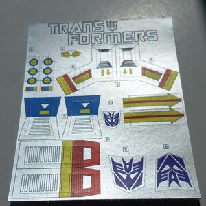 Transformers Decepticon Starscream G1 Replacement Stickers/labels ...