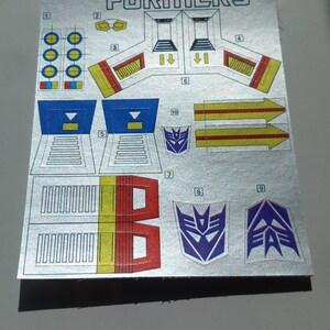 Transformers Decepticon Starscream G1 Replacement Stickers/labels ...