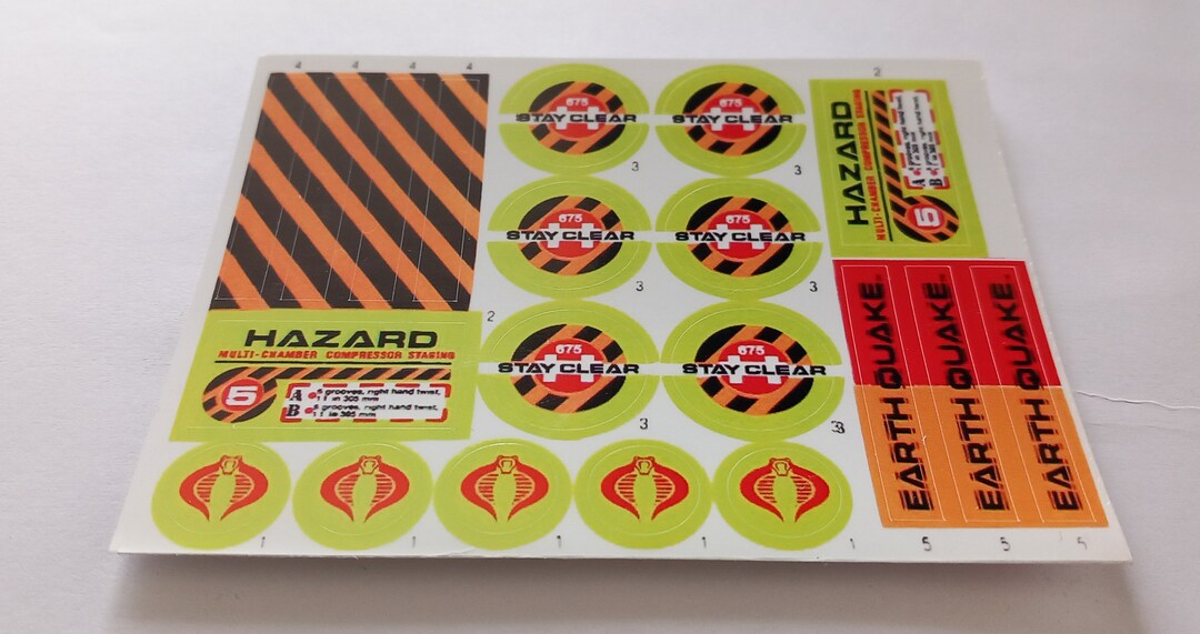 G I Joe Earthquake G.I. Joe 1992 Replacement Stickers/labels/decals DIE ...