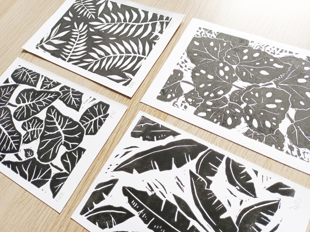 Set of 4 Linocuts Tropical Plants A6 - Etsy
