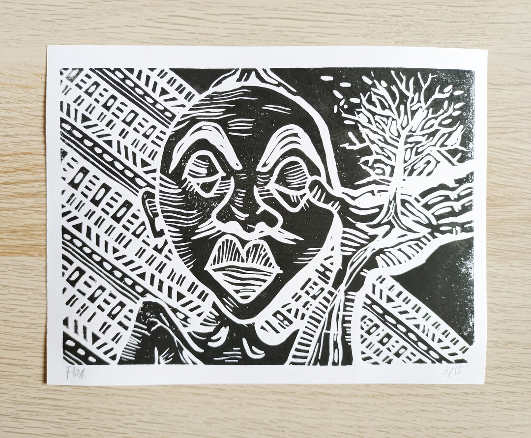 Linocut Child Tree A5 - Etsy