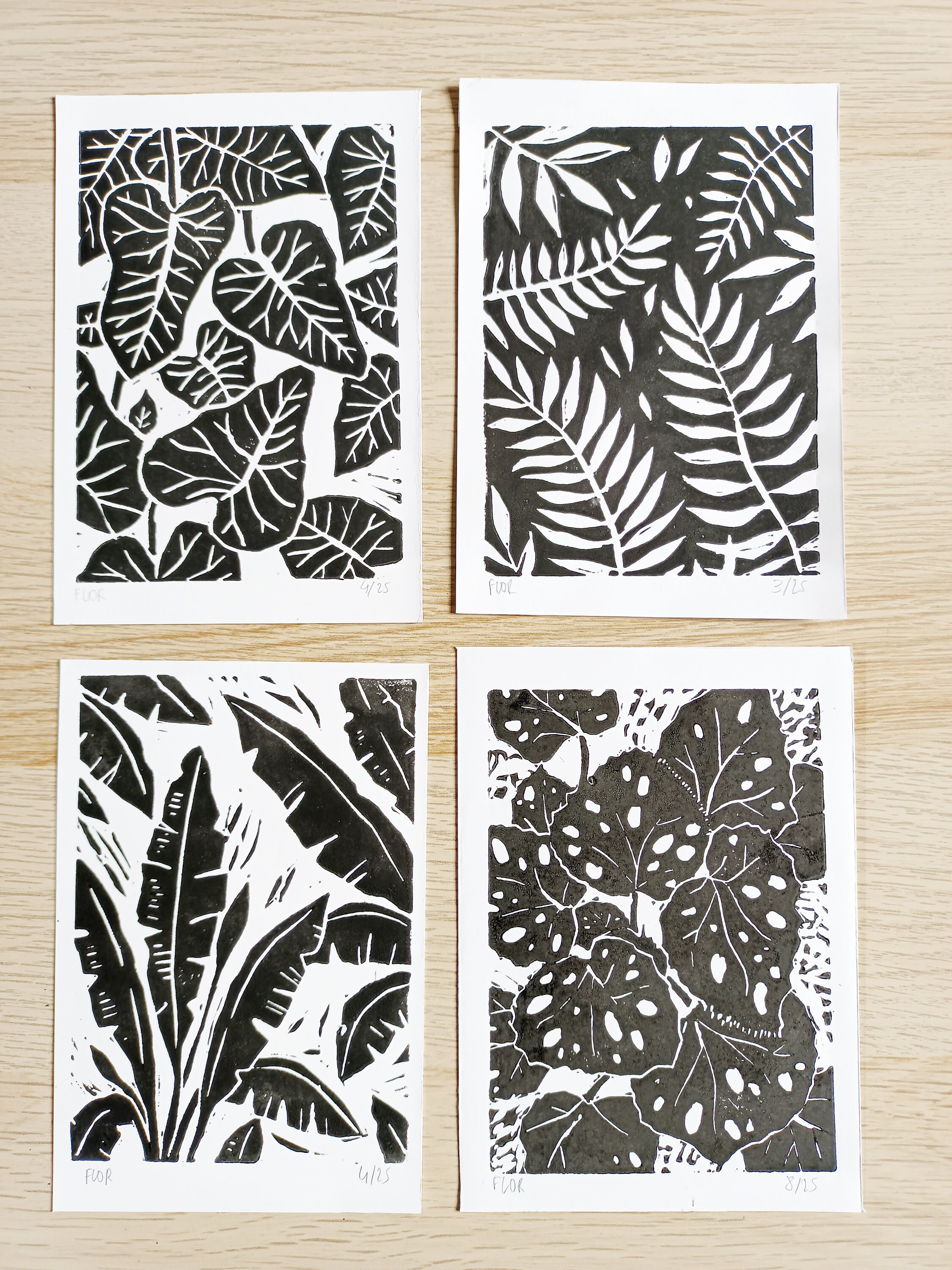 Set of 4 Linocuts Tropical Plants A6 - Etsy