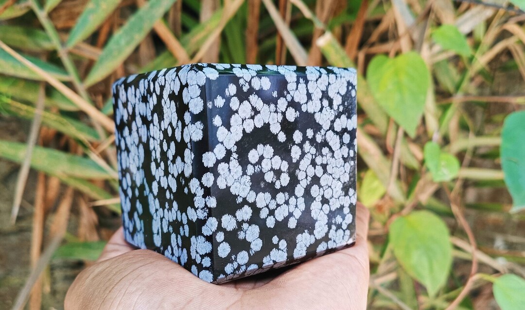 Large and Rare Snowflake Obsidian Crystal Cube, Base & Solar Plexus ...