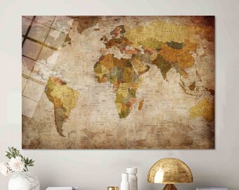 World Map Glass Print - Etsy
