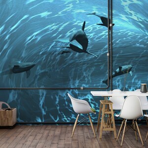 Paper Wall Art, Aquarium Wall Print, Animal Mural, Modern Wall Paper, Sea Landscape Wall Print ...