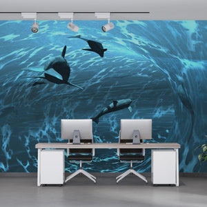 Paper Wall Art, Aquarium Wall Print, Animal Mural, Modern Wall Paper, Sea Landscape Wall Print ...
