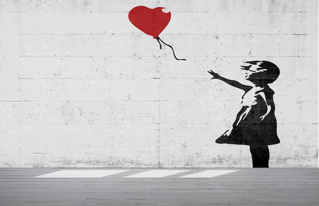 Banksy Heart Balloon With Girl Wall Art, Banksy Graffiti Wall Mural ...