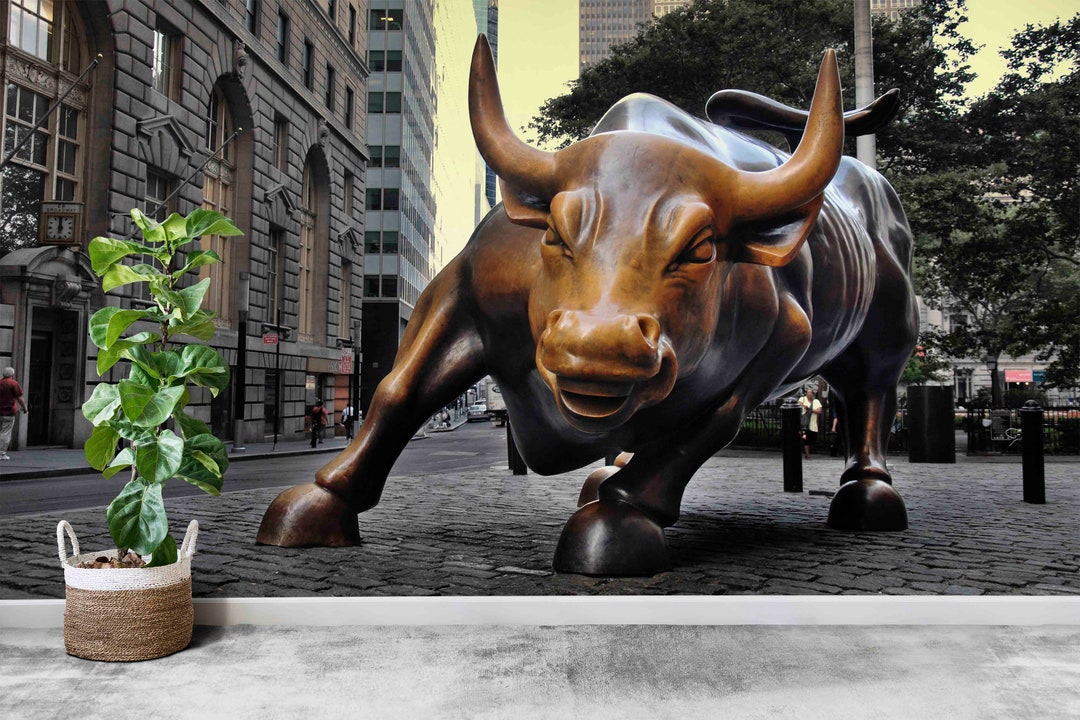 Modern Wall Paper, Wall Paper Peel and Stick, Bull Satue Wall Painting ...