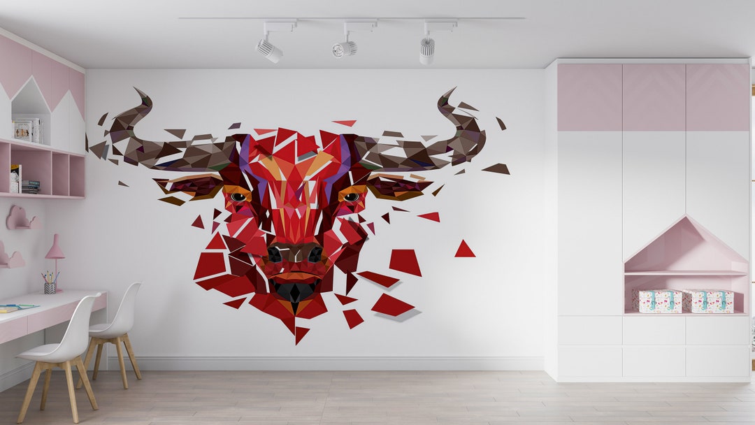 Custom Wall Paper Abstract Mural Red Bull Wall Mural - Etsy