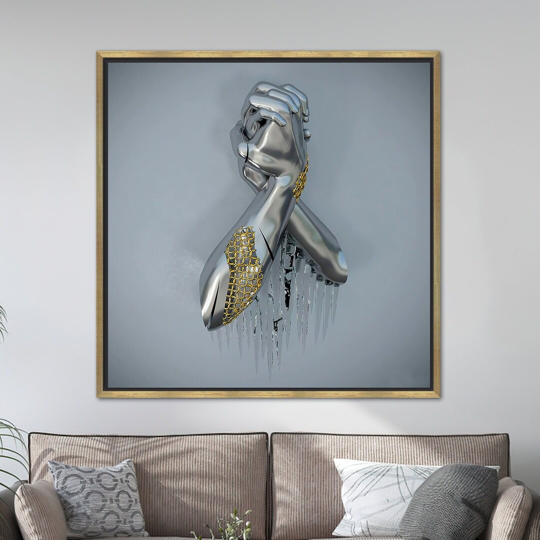 3d Metallic Hand Wall Art, Canvas Wall Art, 3d Effect Glass Print, 3d ...