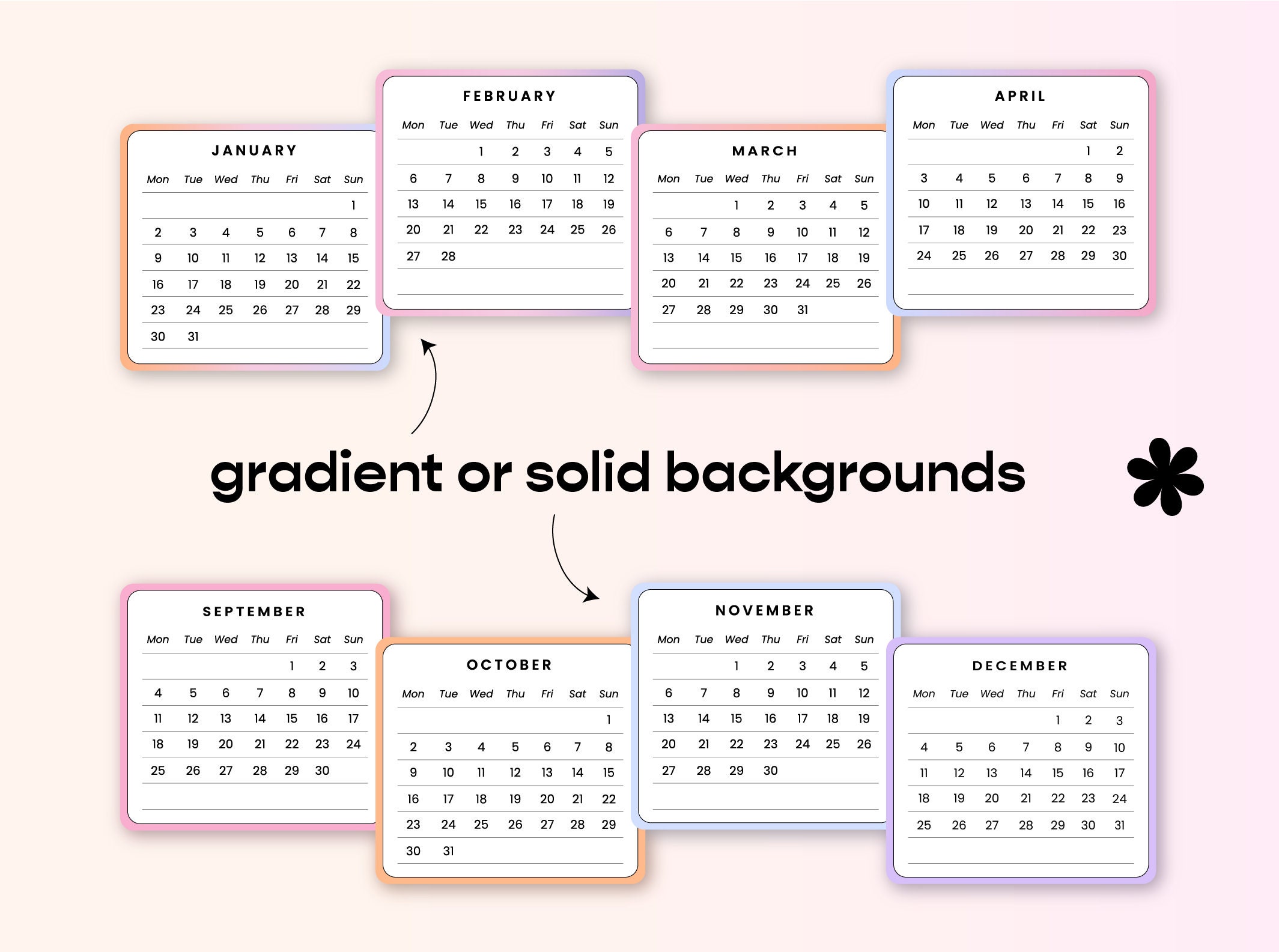 2023 Calendar Stickers, Digital Planner Stickers, Gradient Stickers ...