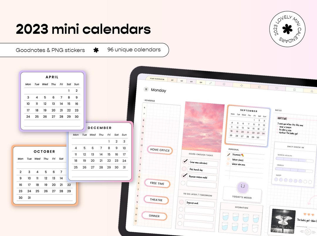 2023 Calendar Stickers, Digital Planner Stickers, Gradient Stickers ...