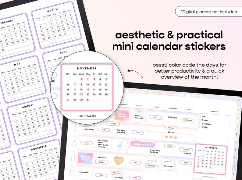 2023 Mini Calendar Stickers, Digital Planner, Goodnotes PNG (digital ...