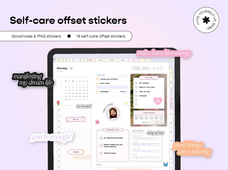 Self-care Offset Stickers, Offset Digital Stickers, Cute Pastel ...