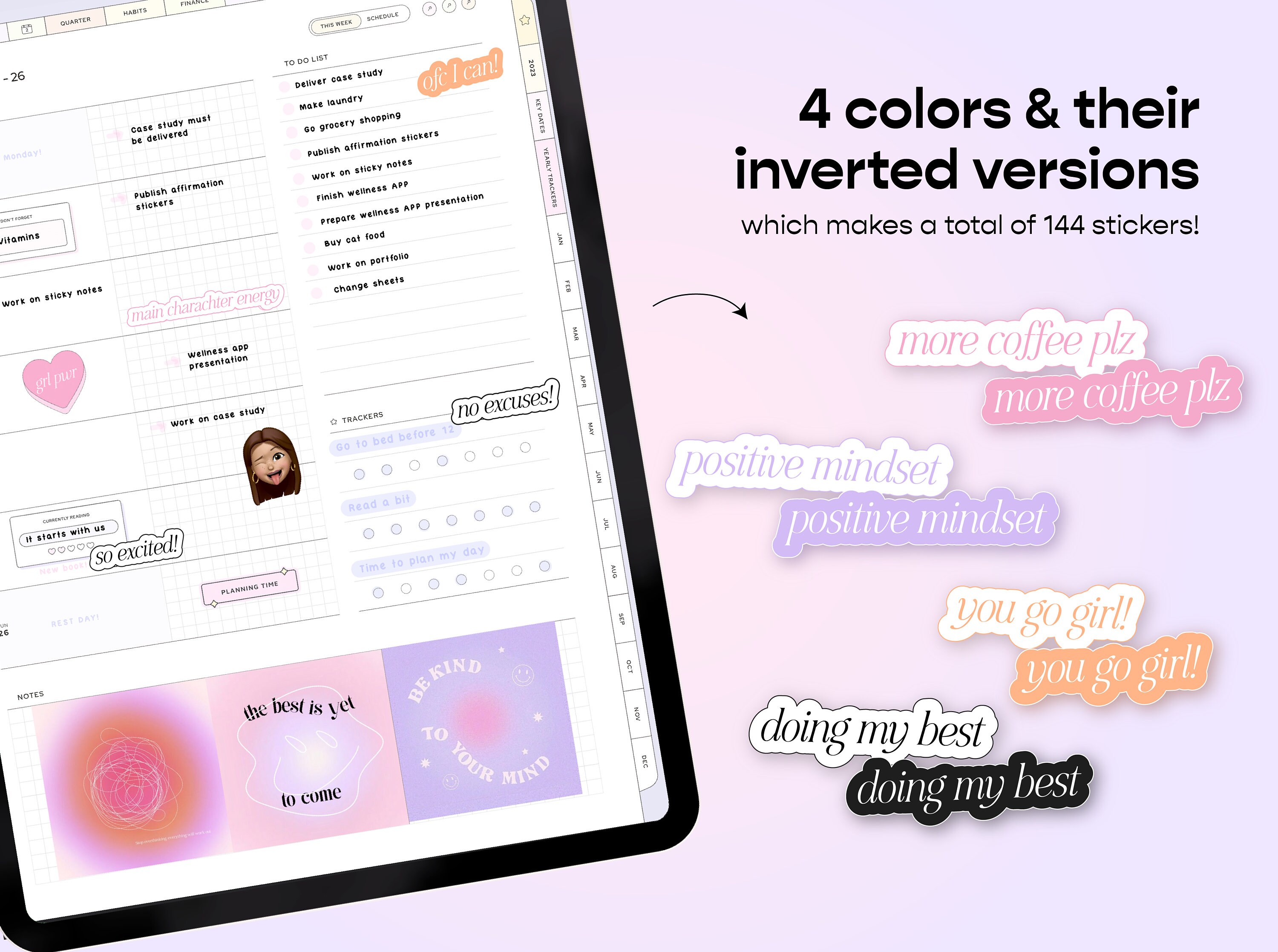 Self-care Offset Stickers, Offset Digital Stickers, Cute Pastel ...