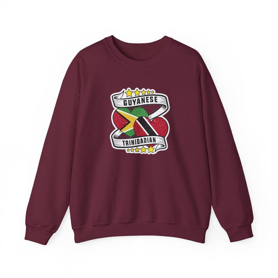 Guytrini Guyanese Trini Distressed Heart Flags Sweatshirt Mixed Culture ...