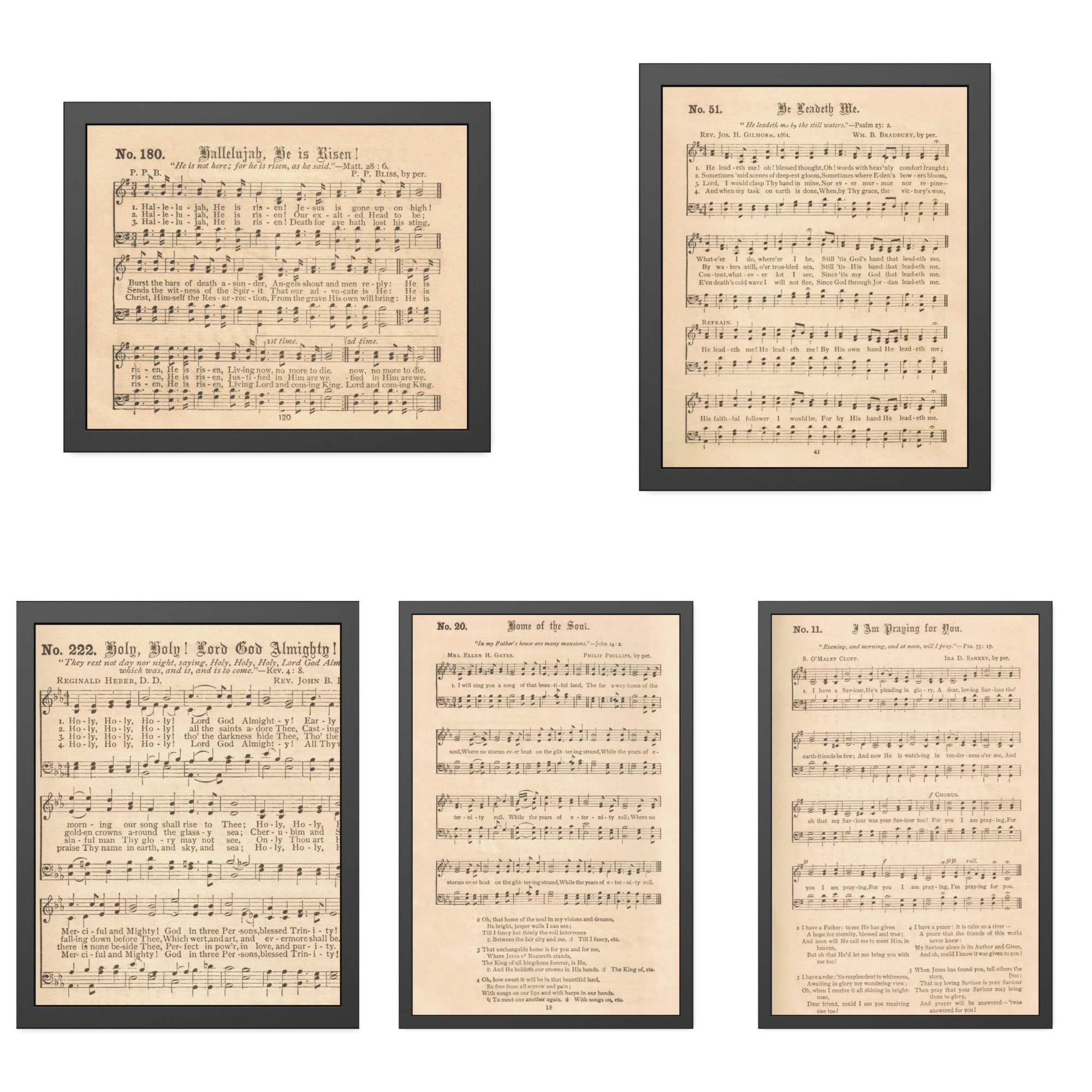 Set of 10 Printable Vintage Sheet Music Hymns He Leadeth, Holy Holy ...