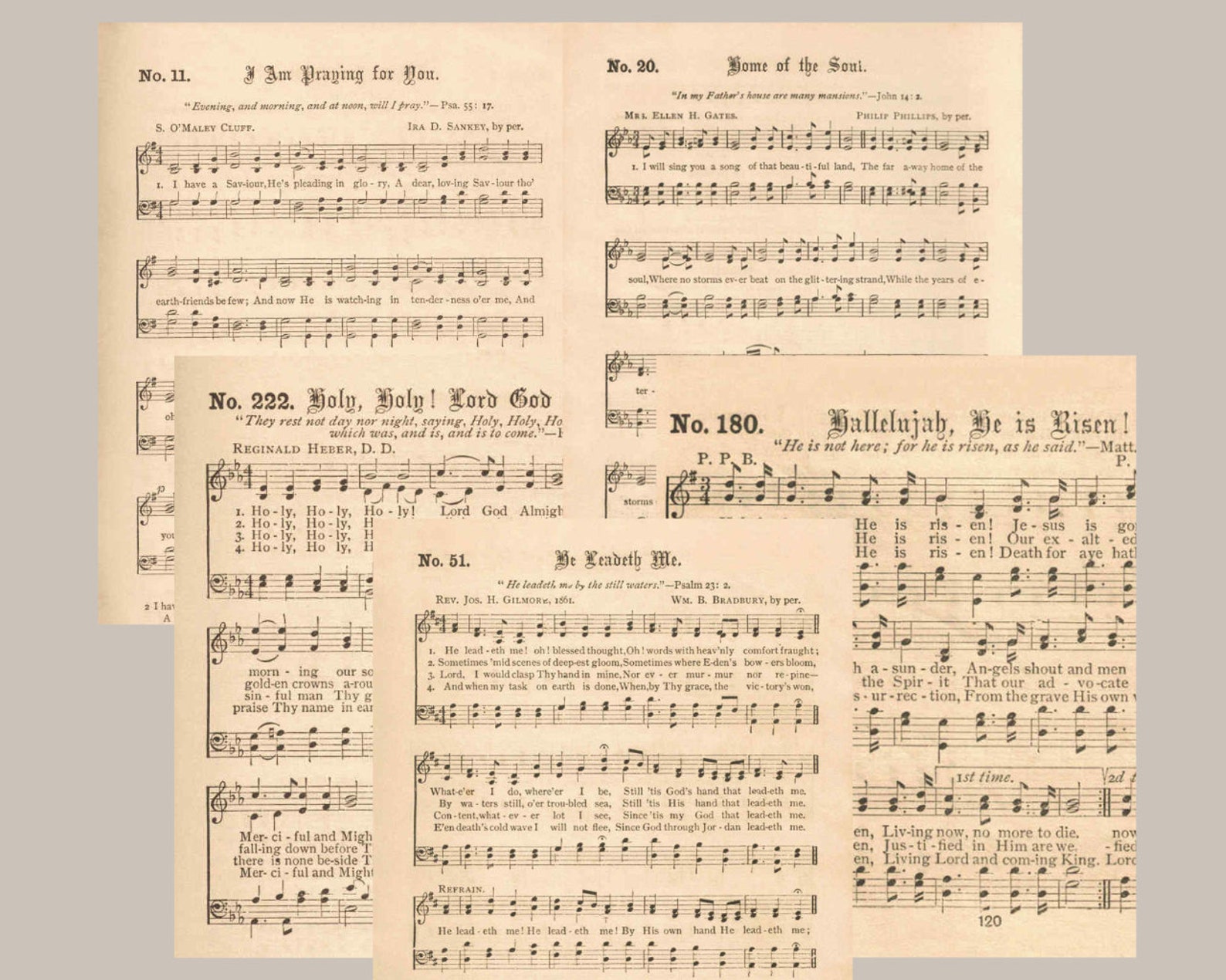 Set of 10 Printable Vintage Sheet Music Hymns He Leadeth, Holy Holy ...