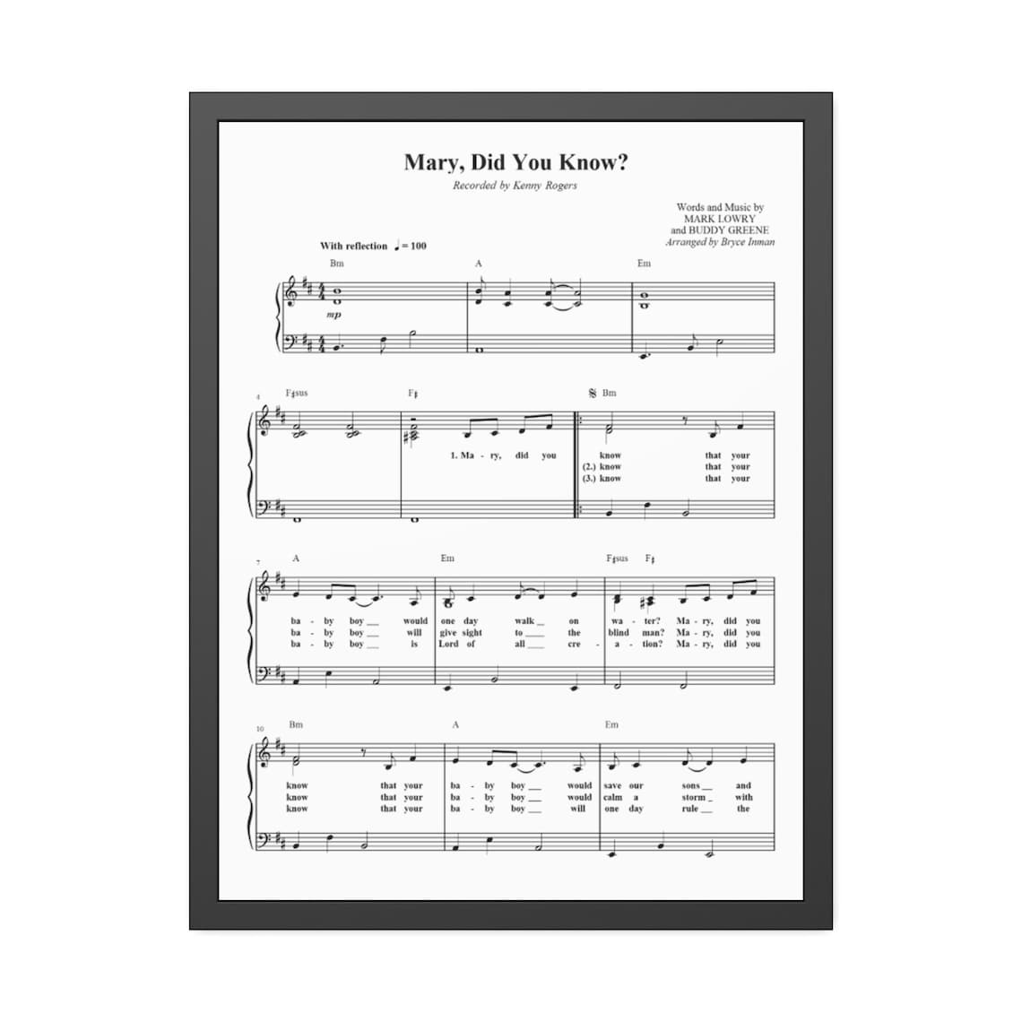 Mary, Did You Know? Christmas Carol Sheet Music (digital Print) - Etsy