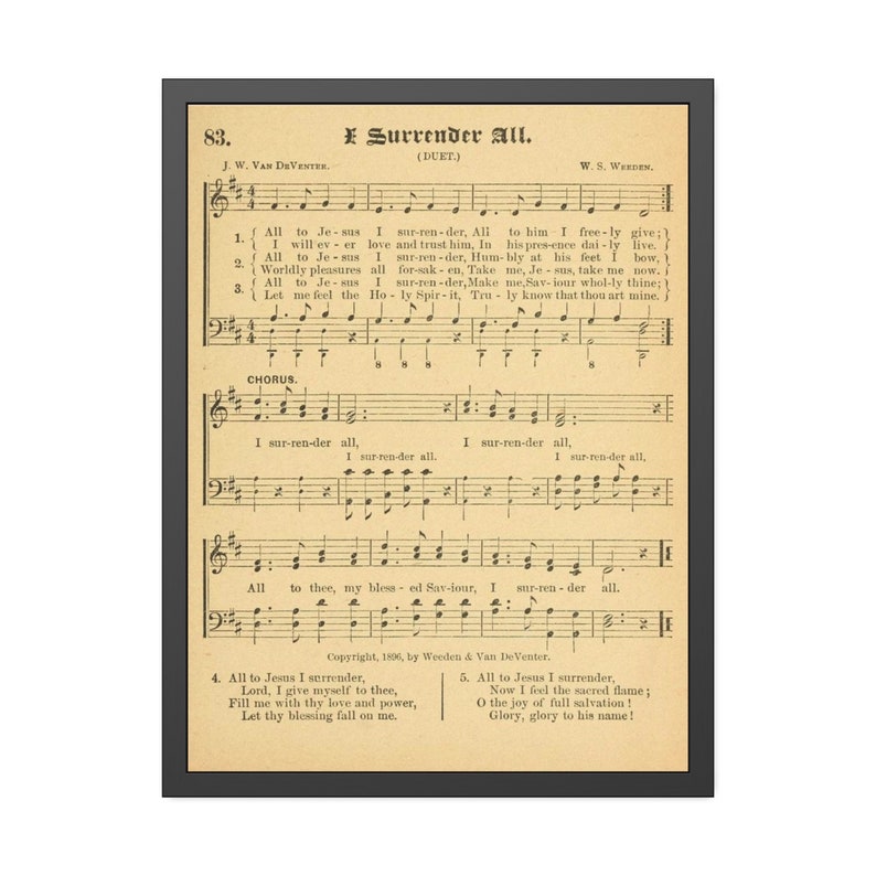 All to Jesus I Surrender All printable Vintage Hymn Sheet Music Instant ...