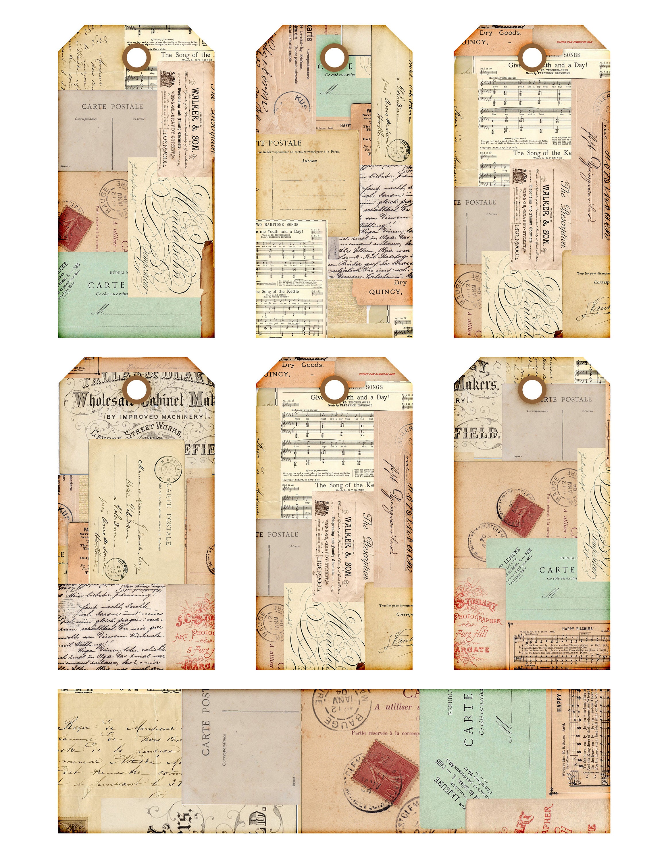 Vintage Paris Ephemera Tags, Printable Junk Journal Collage Kit - Etsy