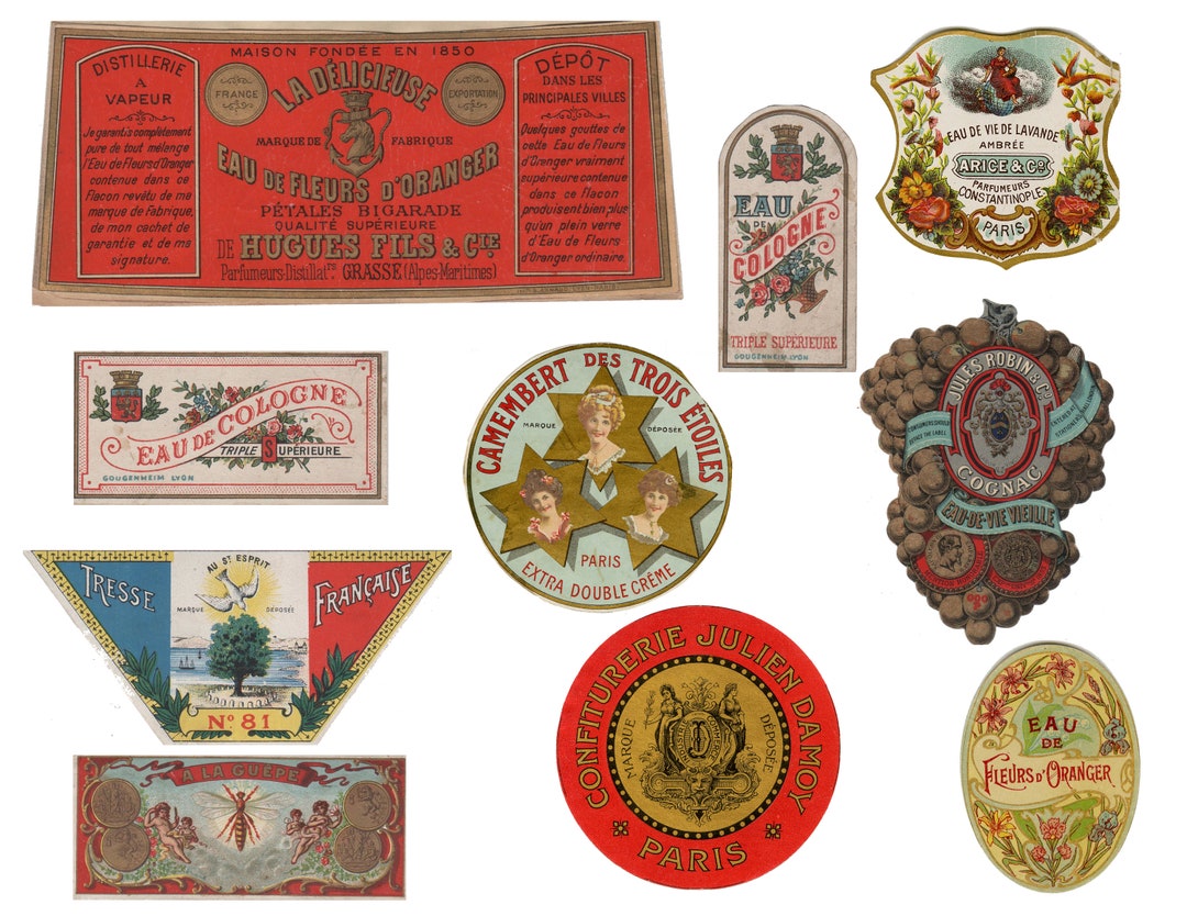 Vintage French Label Ephemera: Classic Stamps & Digital Tags (JPG ...