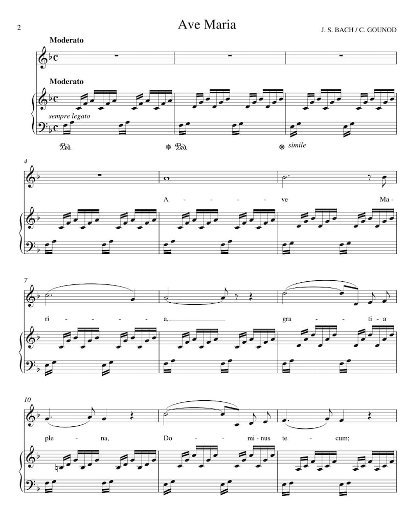 Vintage Ave Maria Hymn Sheet Music: Printable Piano Arrangement ...