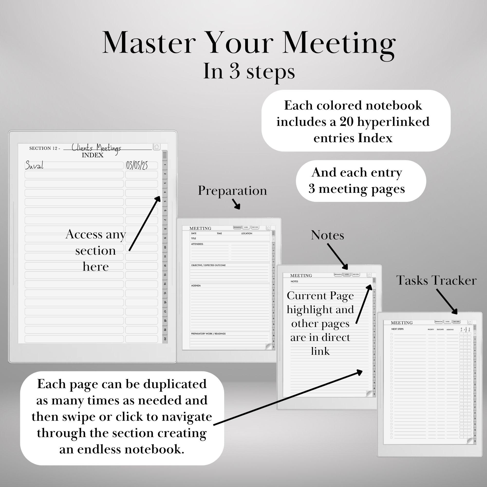 Supernote Meeting Notes Template: Hyperlinked Digital Notebook, Task ...