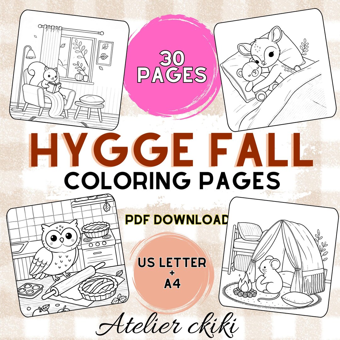 30 Cozy Hygge Fall Animal Coloring Pages | Cute Woodland Creatures ...