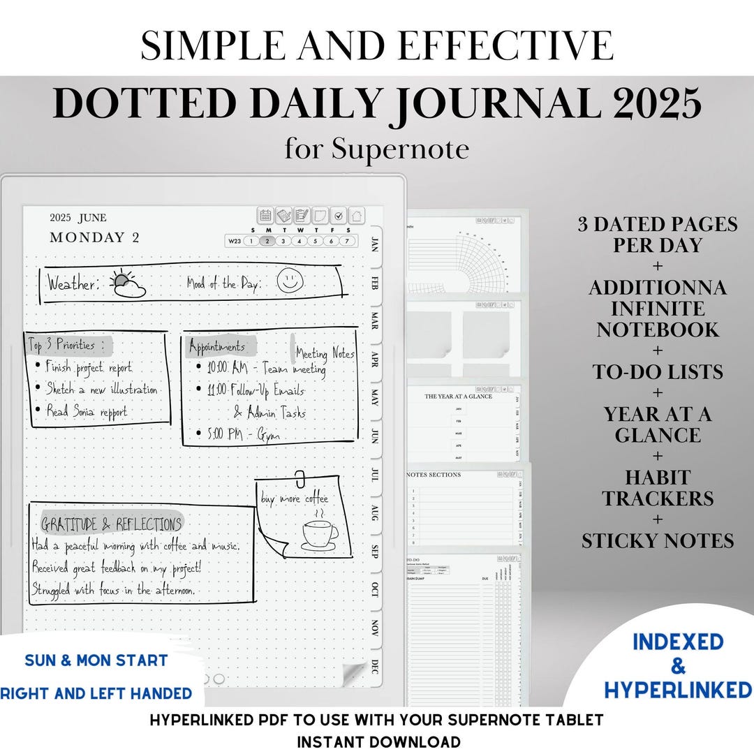 Supernote Template 2025 Daily Journal Planner | Hyperlinked Digital ...