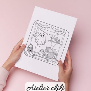 Cute Ghost Halloween Coloring Pages, Cozy Fall Hygge Printables ...