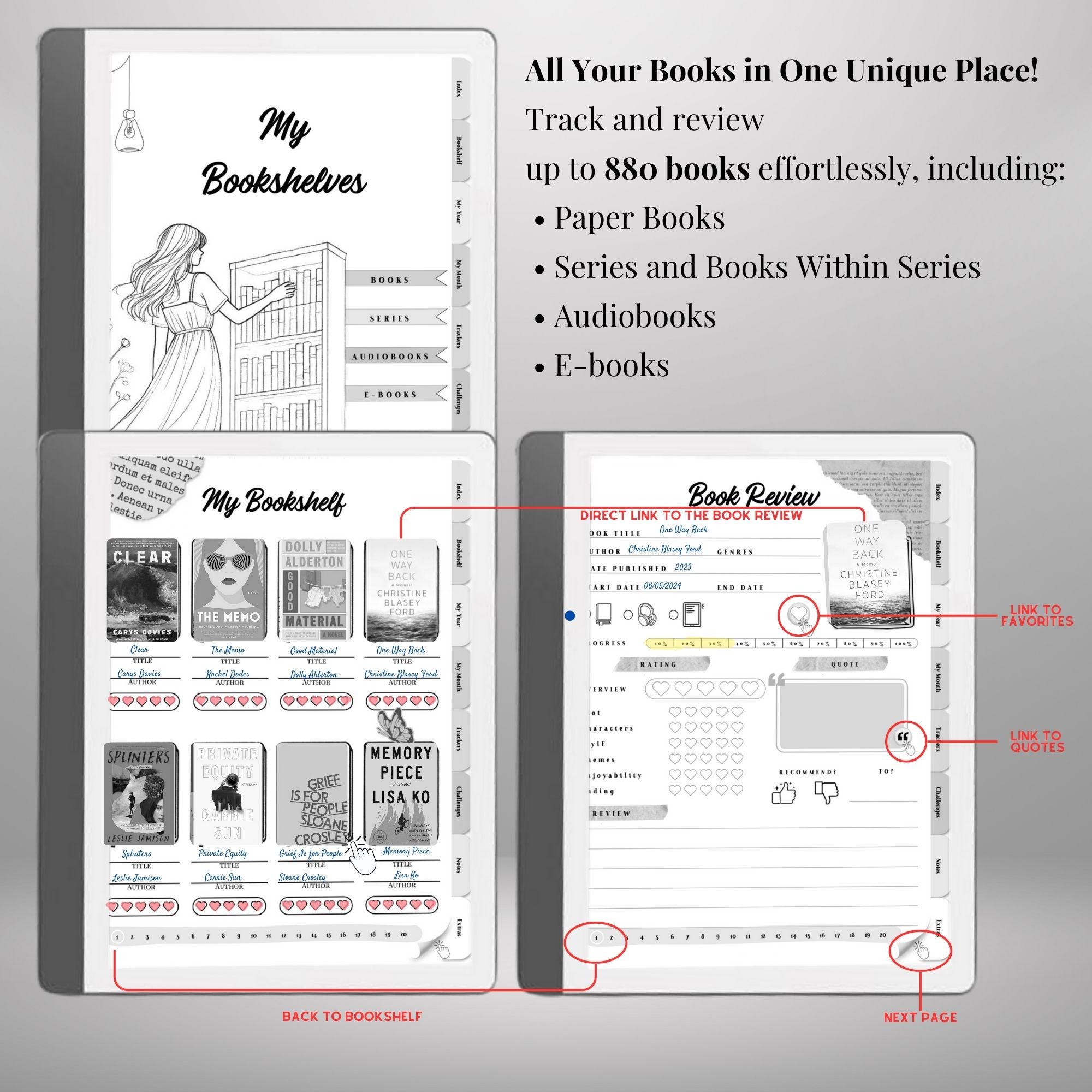 Kindle Scribe Reading Journal Template Hyperlinked Book Tracker ...