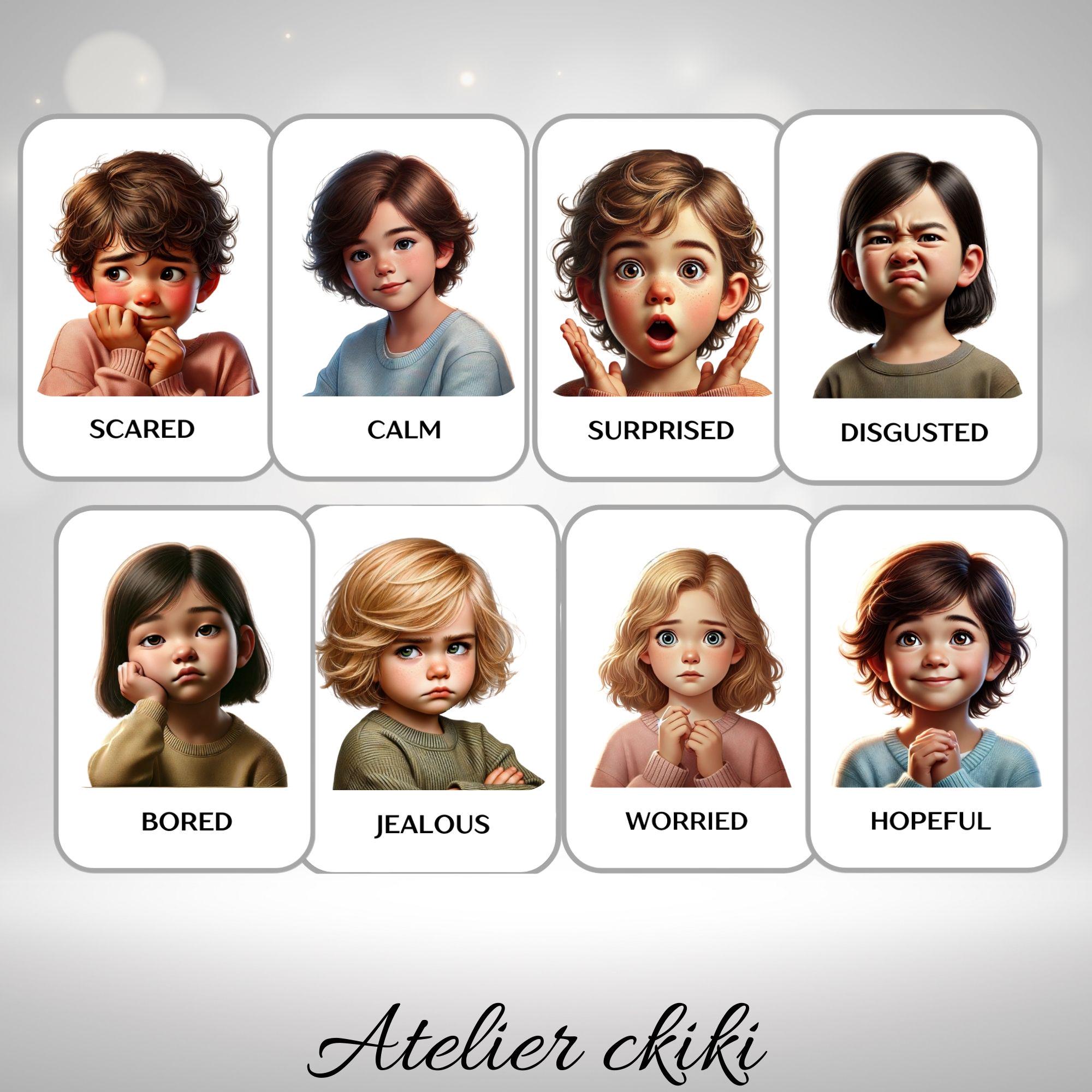 40 cartes-éclair émotions pour enfants | Cartes de sentiments pour un ...